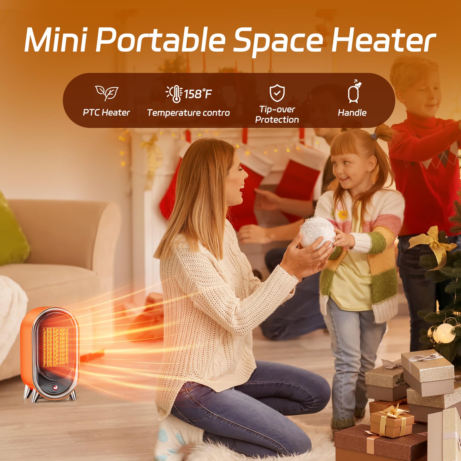 Electric Portable Space Heater - 1500W Adjustable PTC Fast Heating Ceramic Heater Features Timer and Oscillation, Mini Heater with Remote Control for Bedroom,Desk,Office and Indoor Use (Black) 1