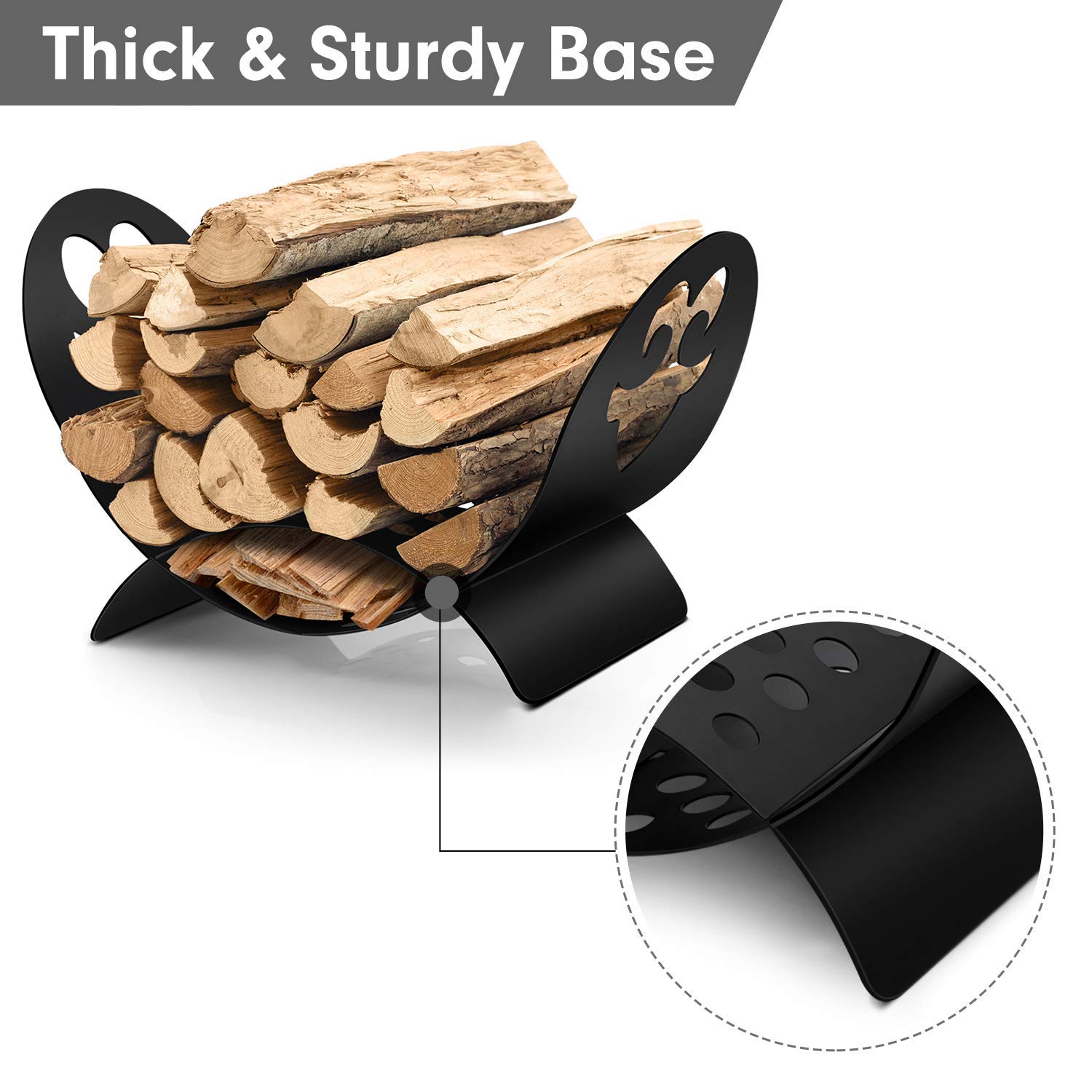 Amagabeli 5 Pieces Scroll Fireplace Tools Bundle Firewood Rack Indoor Carrier Metal