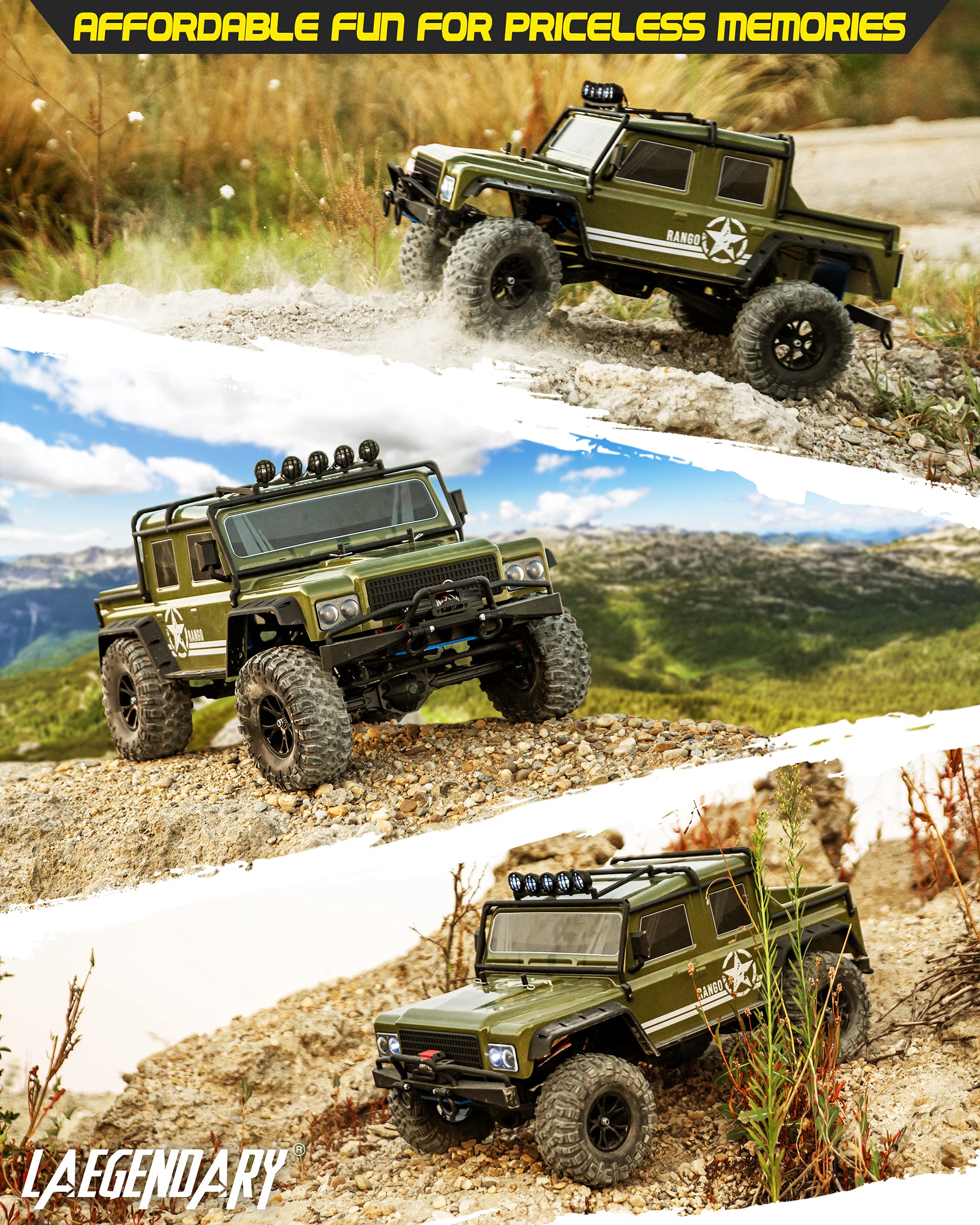 LAEGENDARY RC Crawler - 4x4 Offroad Truck for Adults - RC Rock Crawler, Fast Speed, Electric, Hobby Grade Car - 1:8 Scale, Brushed, Army Green
