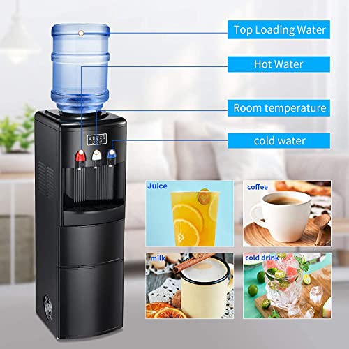 Antarctic Star 2-in-1 Water Cooler Dispenser with Built-in Ice Maker, Hot and Cold Top Loading 3 to 5 Gallon Bottle Water Dispenser,27LBS/24H Ice Maker Machine with Child Safety Lock(Black)