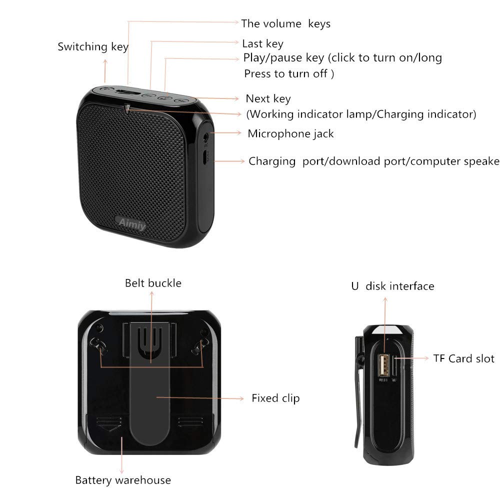 AIMIY Voice Amplifier for Elderly Neck Wired Headset Microphone Support /MP3/TF Card for Shopping Guide, Tour Guides, Presentations, Costumes Coaches, 10W Long Battery Life