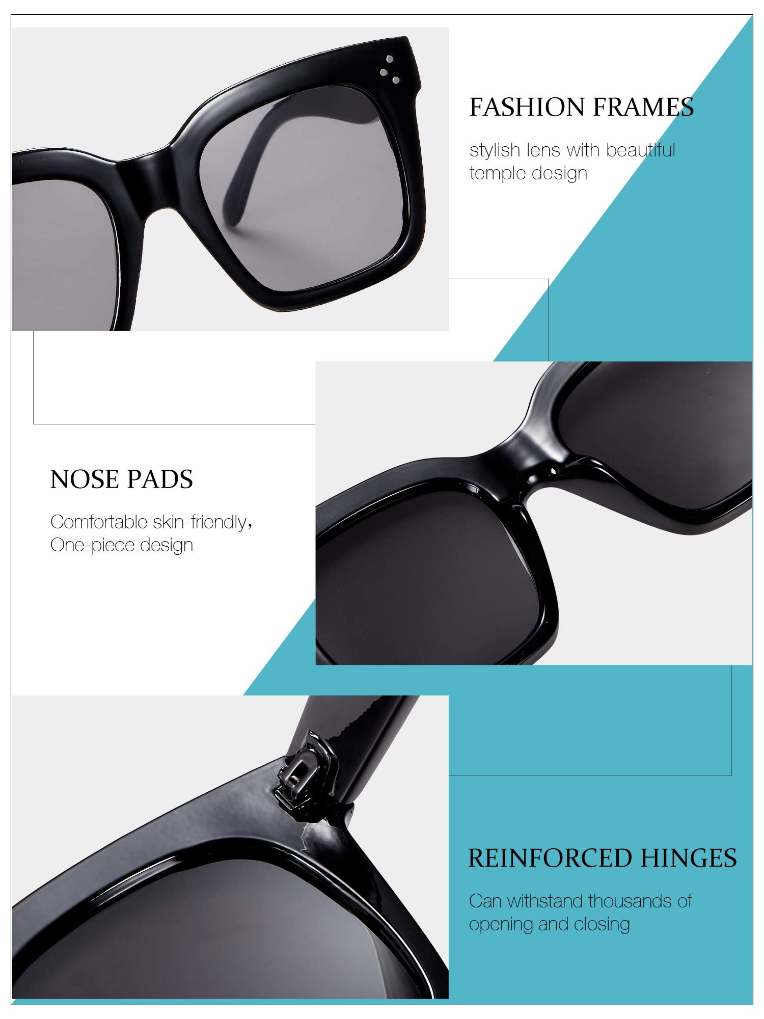 6 Pairs Oversized Sunglasses Vintage Retro Square Frame Sunglasses with Flat Lens and 3 Pieces Glass Cloths