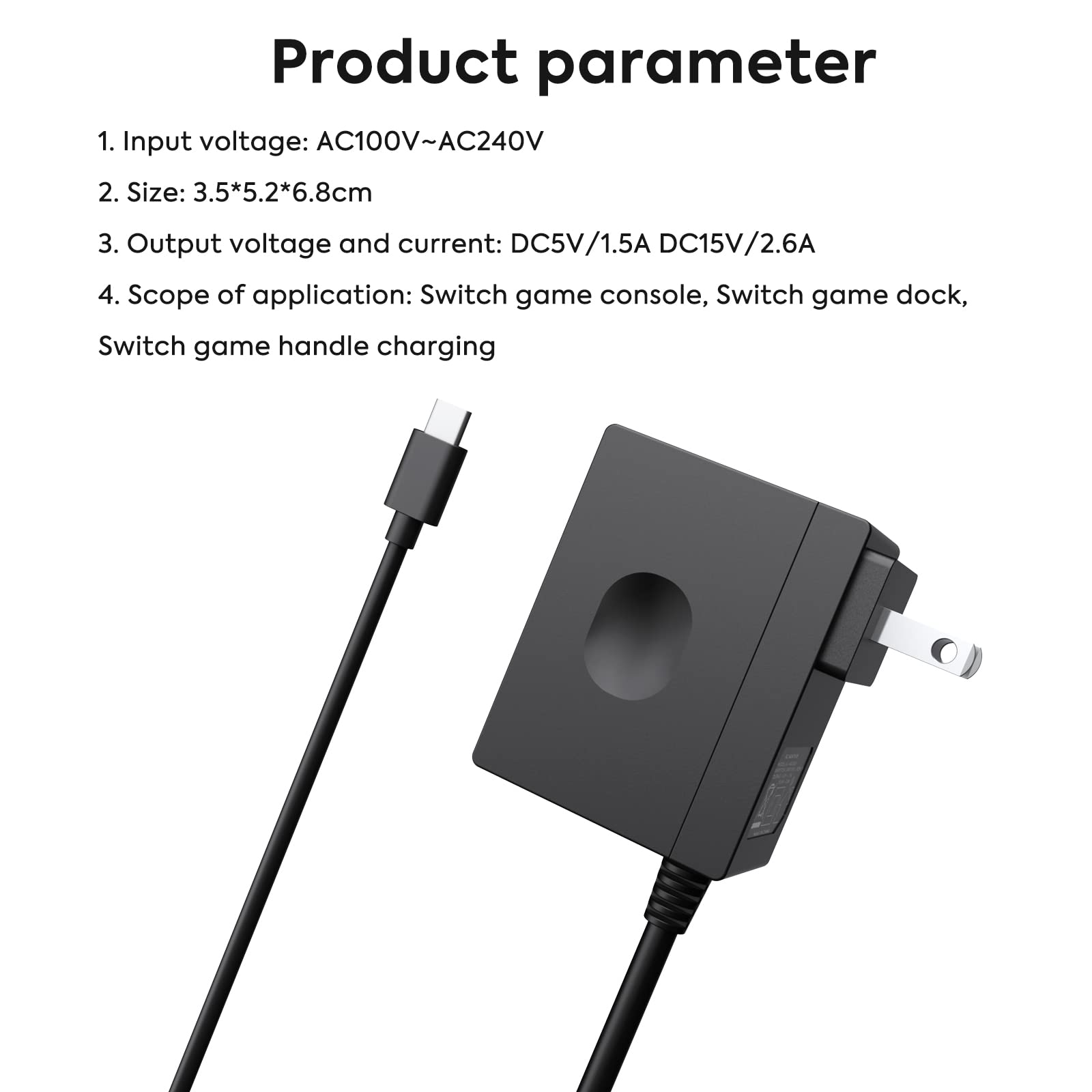 AC Adapter Charger, Charger for Nintendo Switch, Support Switch TV Dock Mode AC Power Supply Adapter, AiKanbo Type C Charger Cable