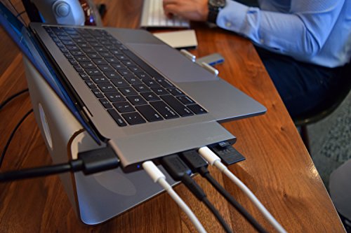 Tovatec Aluminum USB C Adapter Hub for 2016/2017 MacBook Pro 13 and 15 40Gbs Thunderbolt 3, 4k HDMI, Pass-Through Charging, Space Gray, 4.5"