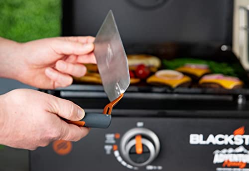 Blackstone 5294 Foldable 2 Piece Hamburger Spatula Flipper and 1 BBQ Tong-Flex Fold Model Stainless Steel-Easy to Carry and Clean Griddle Accessories Tool Set, Black, Orange