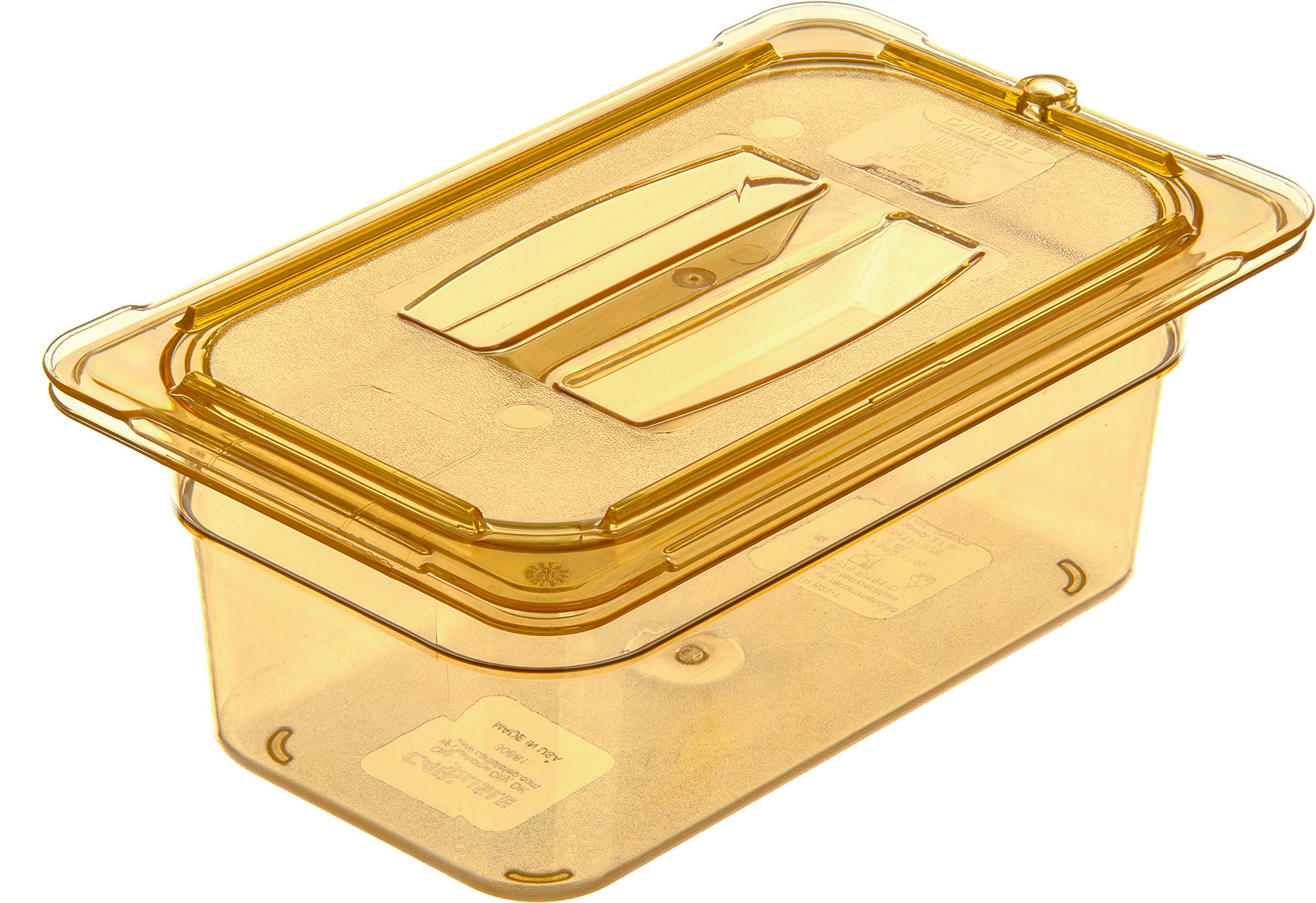 Carlisle FoodService Products 10490U13 StorPlus High Heat Universal Handled Food Pan Lid, Quarter Size, Amber