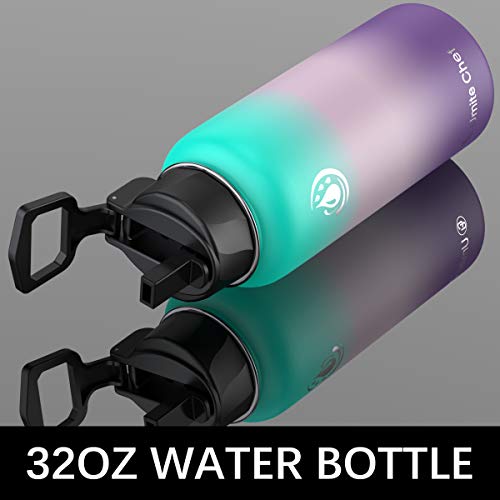 Umite Chef Sports Water Bottle with New Wide Handle Straw Lid, Vacuum Insulated Stainless Steel Thermos Mug, 32 oz Double Walled Wide Mouth Water Bottle ,Leak Proof, Sweat Free (Hydrangea)