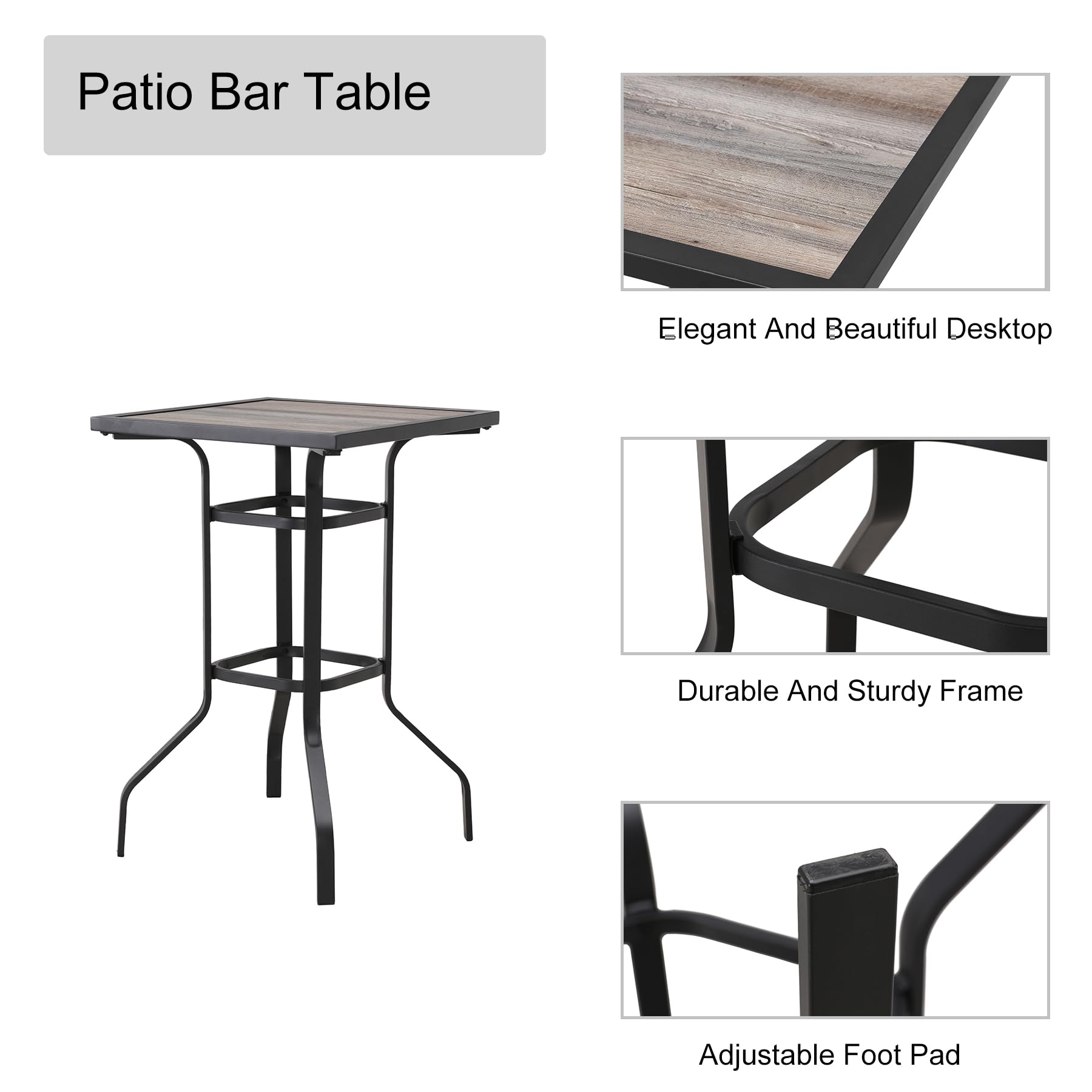 LOKATSE HOME 3 Piece Outdoor Patio Bar Stool Set with High Top Square Table Wicker Conversation Furniture, White