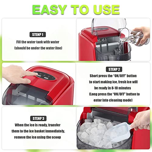 Antarctic Star Ice Maker Machine Countertop,Portable Automatic 9 Ice Cubes Ready in 8 Minutes,Makes 26 lbs of Ice per 24 Hours,Self-Clean,See-Through Lid for Home/Bar/Party (Stainless Steel)