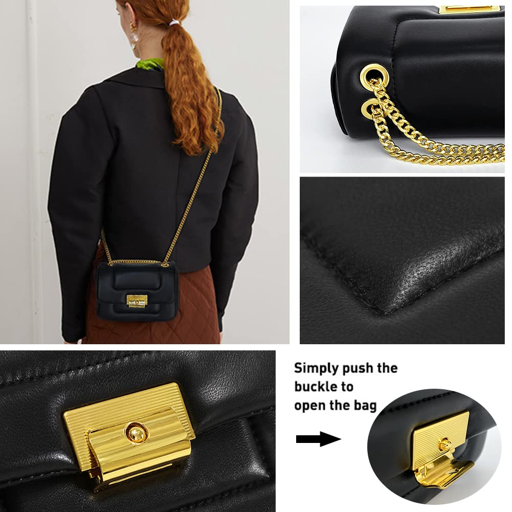 AMHDV Designer Mini Crossbody Purse Chain Quilted Shoulder Bag Women Soft Leather Clutch Handbag (Black)