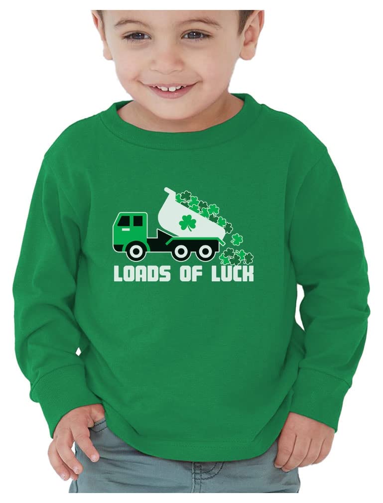 Tstars Boys St. Patrick's Day Shirt - Construction Trucks Design - Lucky St. Patty's Toddler Kids Long Sleeve Tee 3T Green