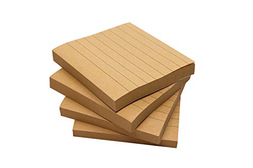 Mini Skater 3x3 Inches Bright Colored Lined Sticky Notes Self-Stick Memo with Line for Office School Home (Brown)