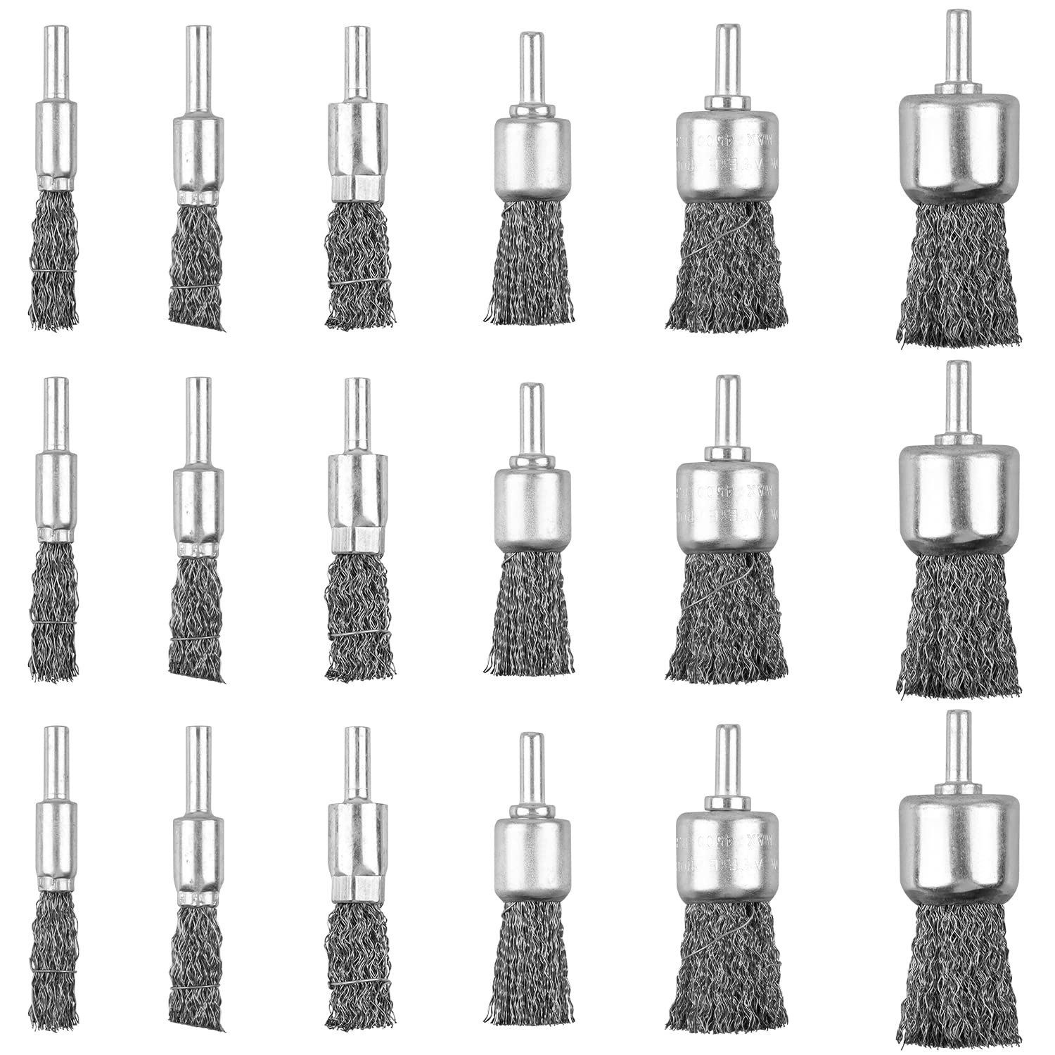 Mixiflor 18 Pack Wire End Brush Set, Wire Brush for Drill ,6 Sizes 0.012"Crimped Wire Wheel for Drill 1/4 Inch Shank, for Drill Attachment