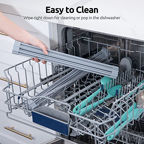 U-Taste Roll Up Dish Drying Rack 16.5 by 13.7 Inches, Over The Sink Foldable Multipurpose Silicone Dish Drainer Warm Gray, Small