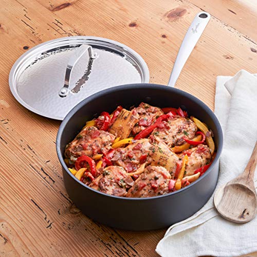 Lagostina Nera Hard Anodized Nonstick 12-Piece Cookware Set with Hammered Stainless Steel Lids, Dishwasher Safe,Grey