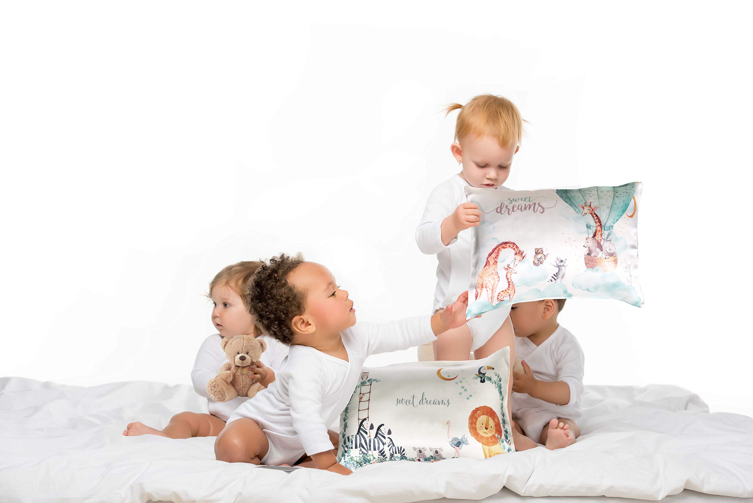 Toddler Pillowcase 100% Silk - Kids Pillow Cover 13x18 (White and Pastels)