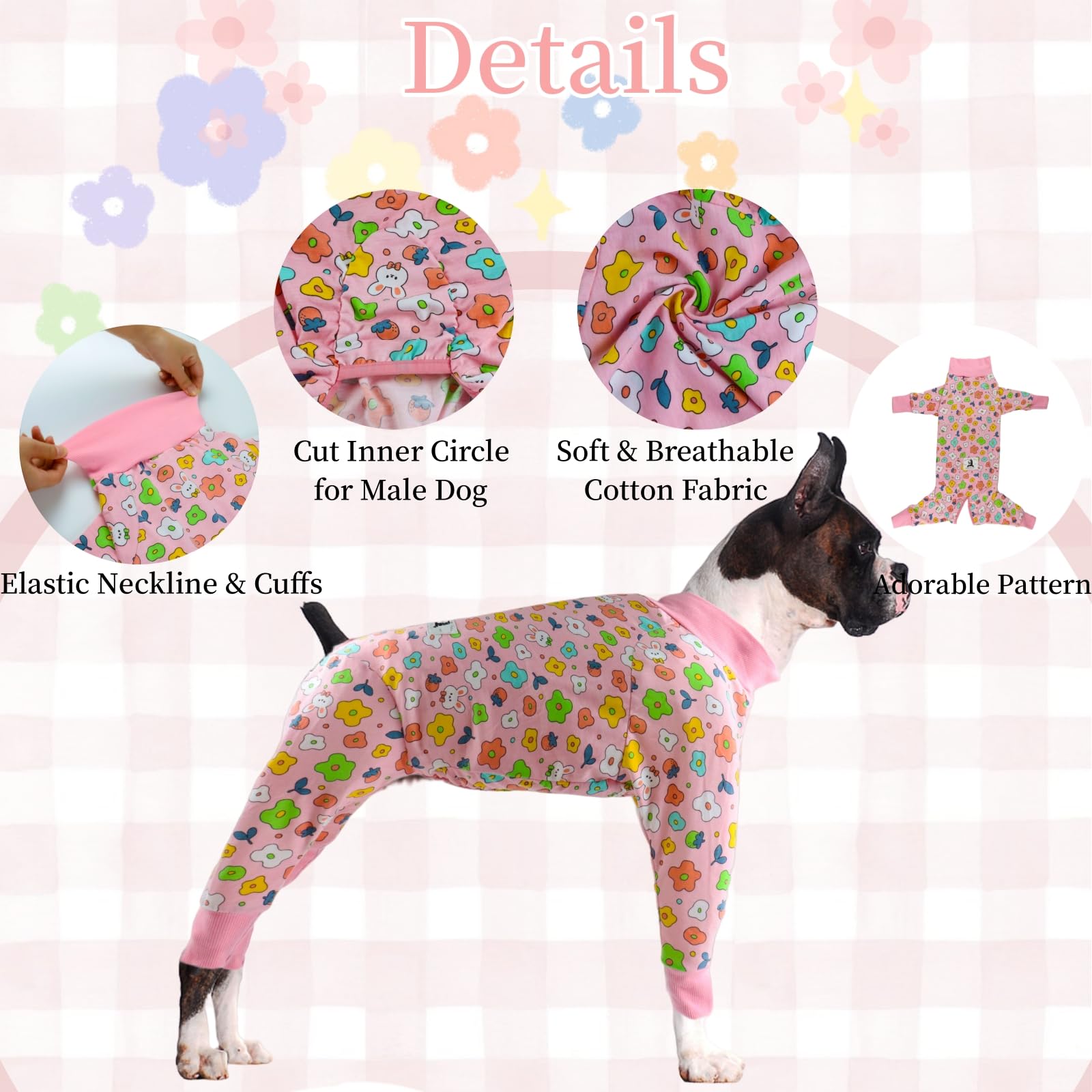 Recovery Suit for Large Dogs After Surgery, Abdominal Wounds Protector Surgical Dog Calm Shirt, Medium Dog Pajamas Onesie Pullover Bodysuit for Shedding Allergy Anti Licking, Cone E-Collar Alternative
