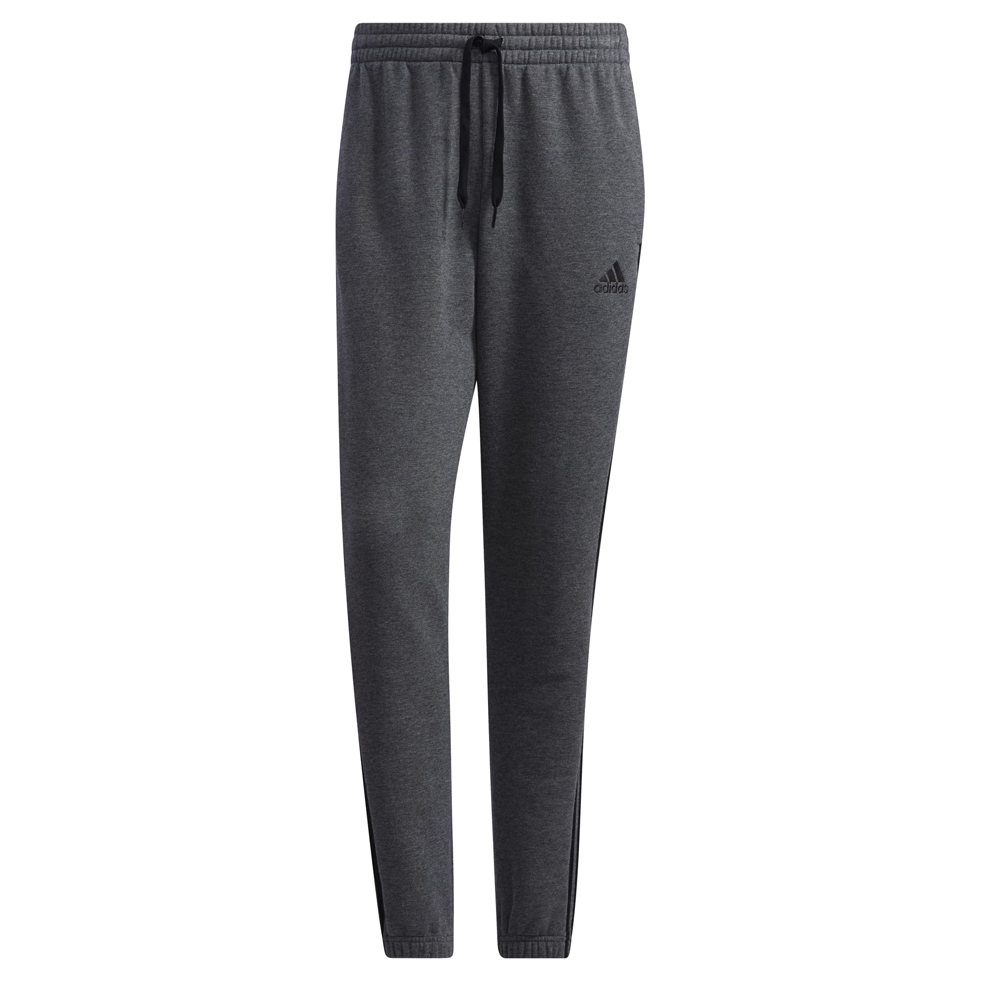 adidas Men's Standard Essentials Fleece Tapered Elastic Cuff 3-Stripes Pants, Dark Grey Heather, Medium