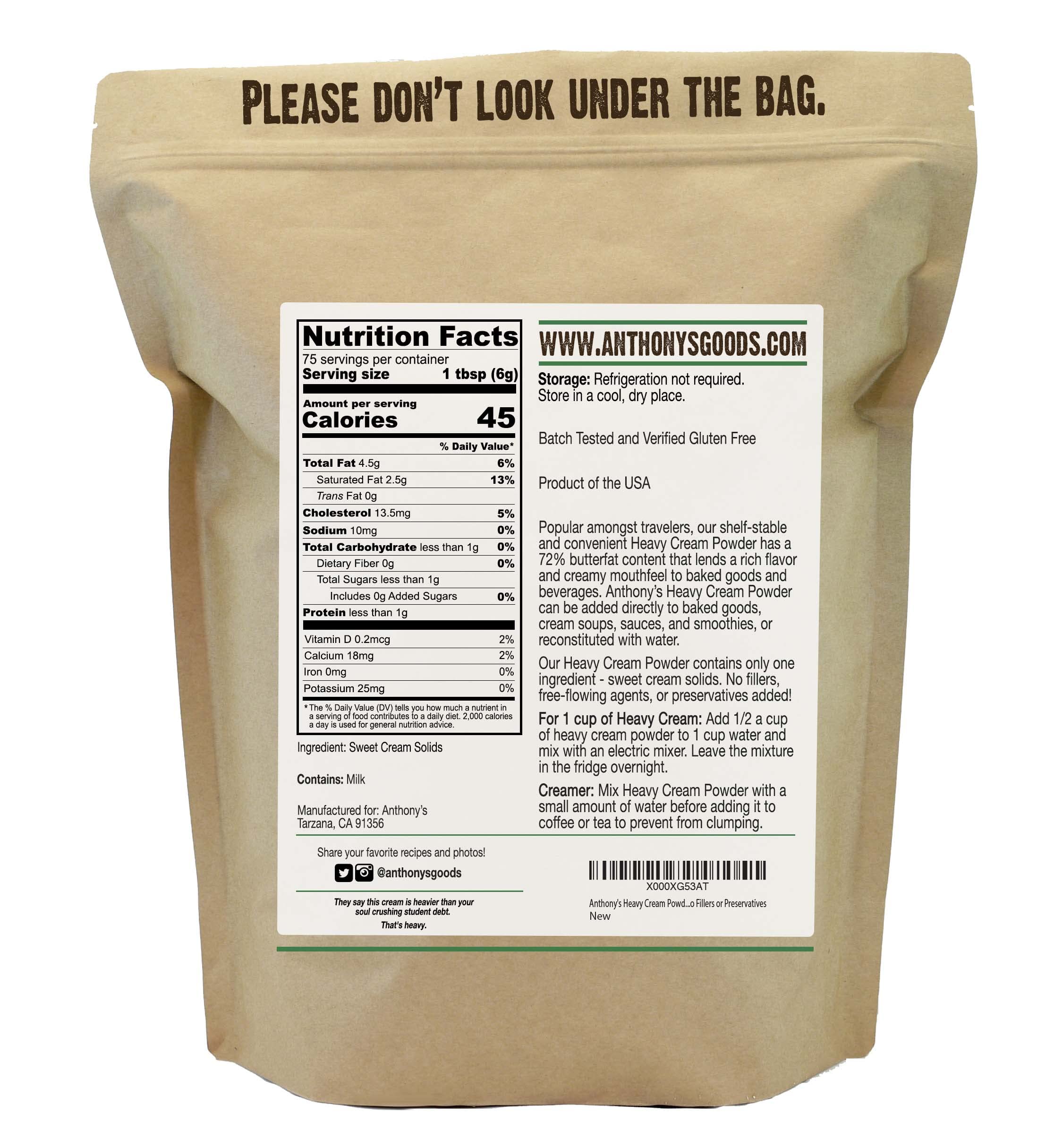 Anthony's Heavy Cream Powder, 1 lb, Gluten Free, Non-GMO, Keto Friendly, Product of USA