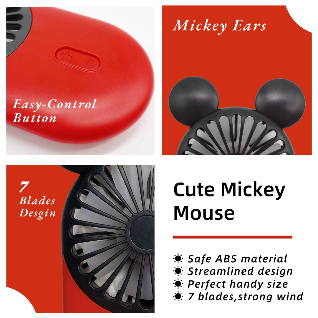 DecoLife Cute Personal Mini Fan, Handheld & Portable USB Rechargeable Fan with Beautiful LED Light, 3 Adjustable Speeds, Portable Holder, Perfect for Indoor Or Outdoor Activities, Cute Mouse