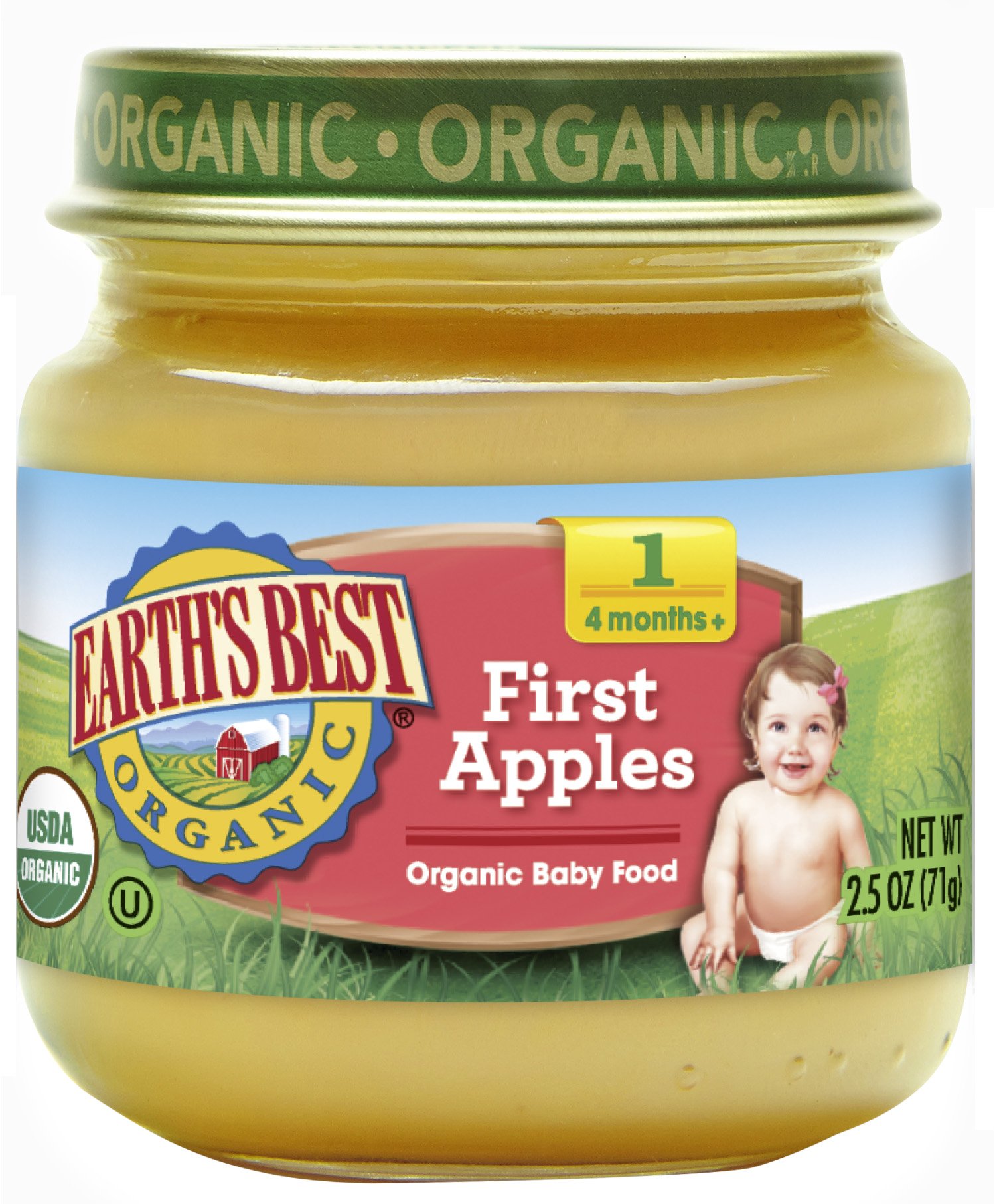 Earth's Best Organic Stage 1 Baby Food, First Apples, 2.5 oz. Jar