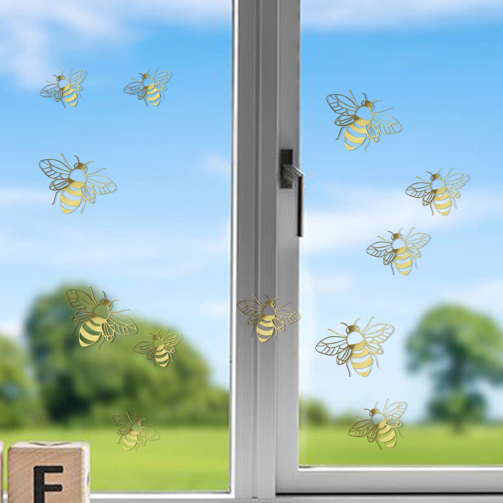 Bee Wall Decals Honey Bee Wall Decor Bee Wall Stickers Gold Honey Bee Decals,Honeycomb Wall Decals,Removable DIY Bee Decoration Decals for Kids Bedroom Living Room Nursery Playroom Decorations (A)