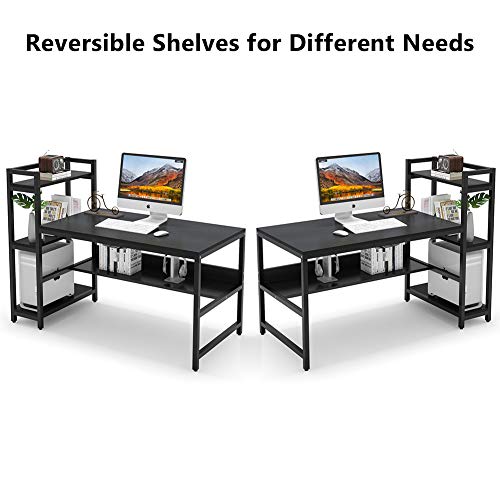 Tribesigns Computer Desk with 4-Tier Storage Shelves, 60 inch Modern Large Office Desk Computer Table Studying Writing Desk Workstation with Bookshelf and Tower Shelf for Home Office (Black)