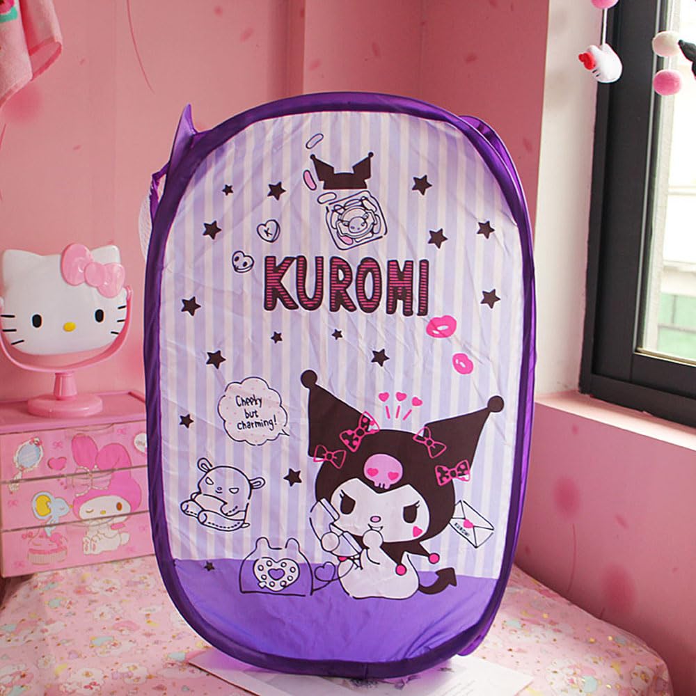 FourFine Mesh Pop Up Laundry Hamper Basket With Carry Handle Cute Collapsible Storage Bin Lightweight For College Home Room Travel Camping 22 * 13.5 * 13.5 inches (Purple)