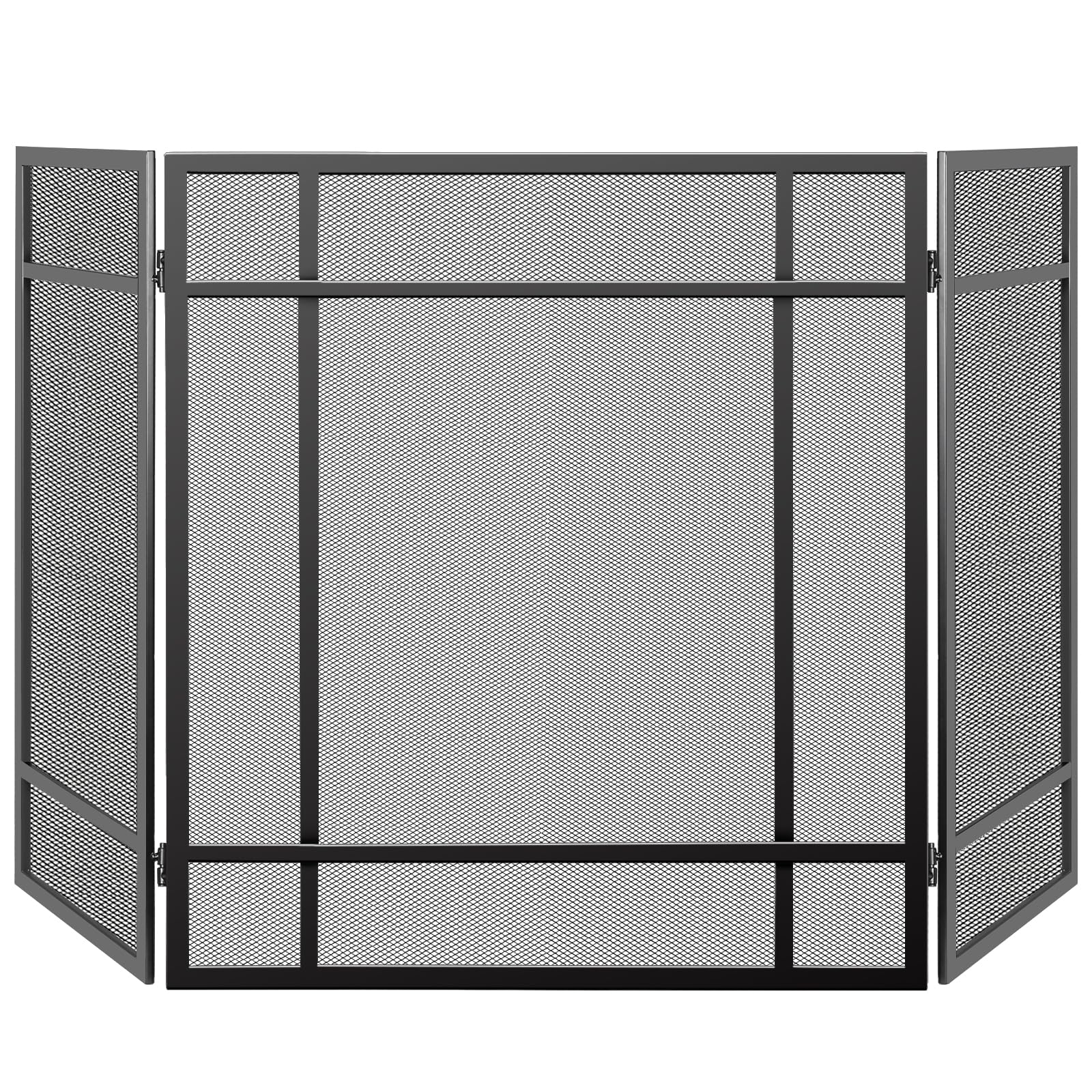 ATiyyo Fireplace Screen with Metal Mesh Foldable 3 Panel Fireplace Cover for Wood Burning Fireplace Wrought Iron Fire Spark Guard Indoor Outdoor (Black)