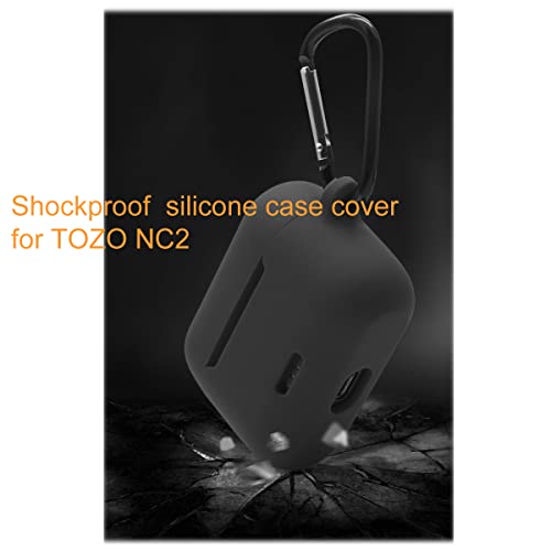 Claiol Silicone Case for TOZO NC2, Premium Shockproof Protective TOZO NC2 Case Cover with Keychain. (Black)