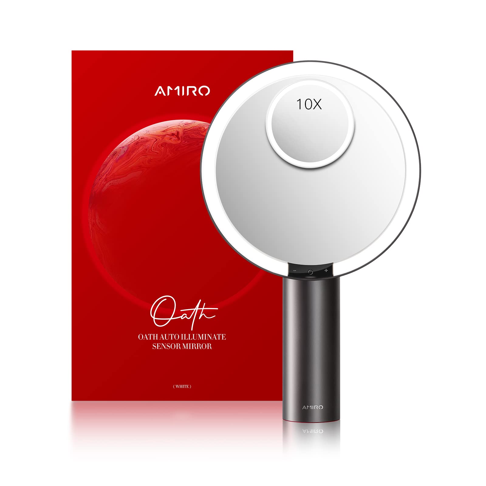 AMIRO 9" Lighted Makeup Mirror with Smart Sensor & Touch-Control, 3 Colors & 6 Brightness, Rechargeable & Cordless, Memory Function, Free Rotation-Black