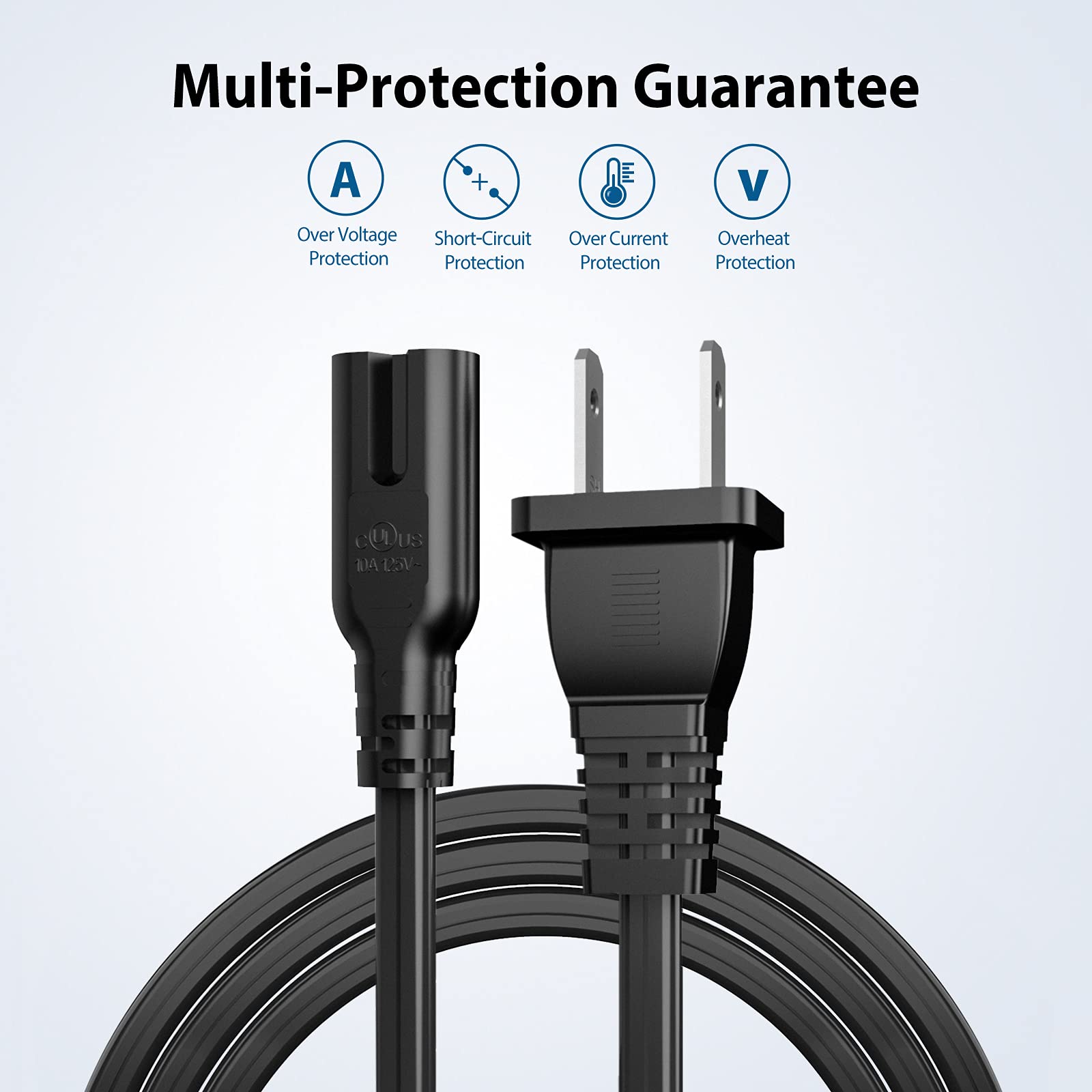 AC Power Cable Cord 6FT Comtiable with Xbox One X/S Xbox Series X/S, PS4 Slim, PS3 Slim, PS3 Super Slim, TV and more, Non-Polarized Power Supply Cord Replacement