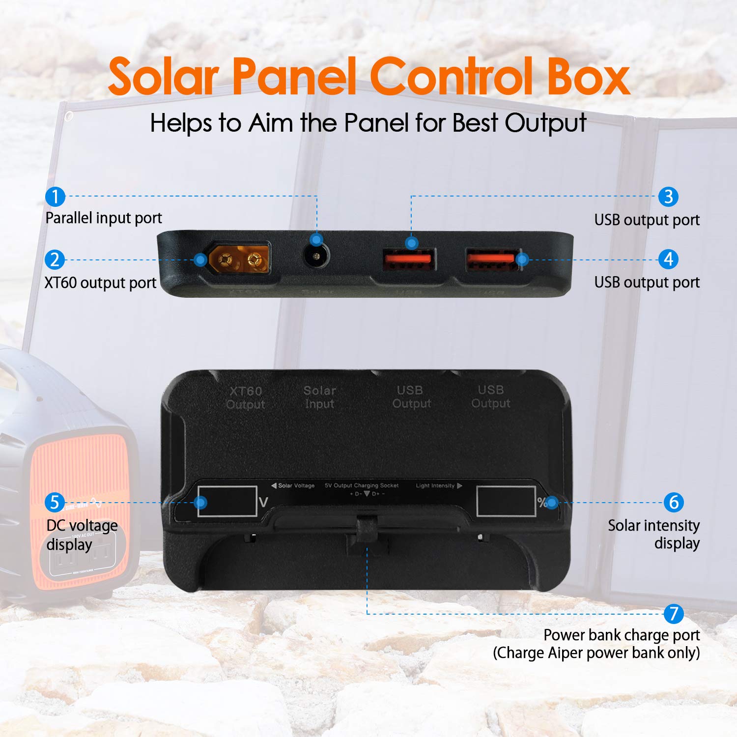 AIPER Foldable Solar Panel 100W with Voltmeter for RV Camping, Portable Solar Panel with 18V DC Output & USB Ports Zipper Pouch Kickstands Parallel Cable for Jackery/Rockpals/Other Power Station