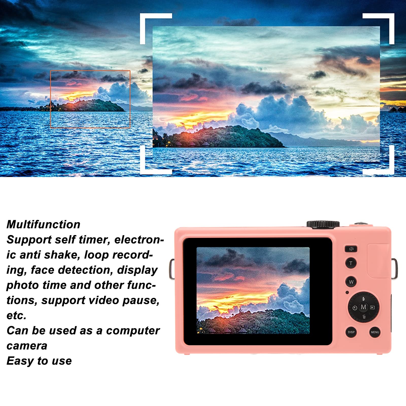 56MP Vlogging Camera, 4K Digital Camera for Photography and Video Pocket Camera with 3.0inch IPS Screen, Dual Screen Camera for Adult Seniors Students Kids Beginner (Pink)