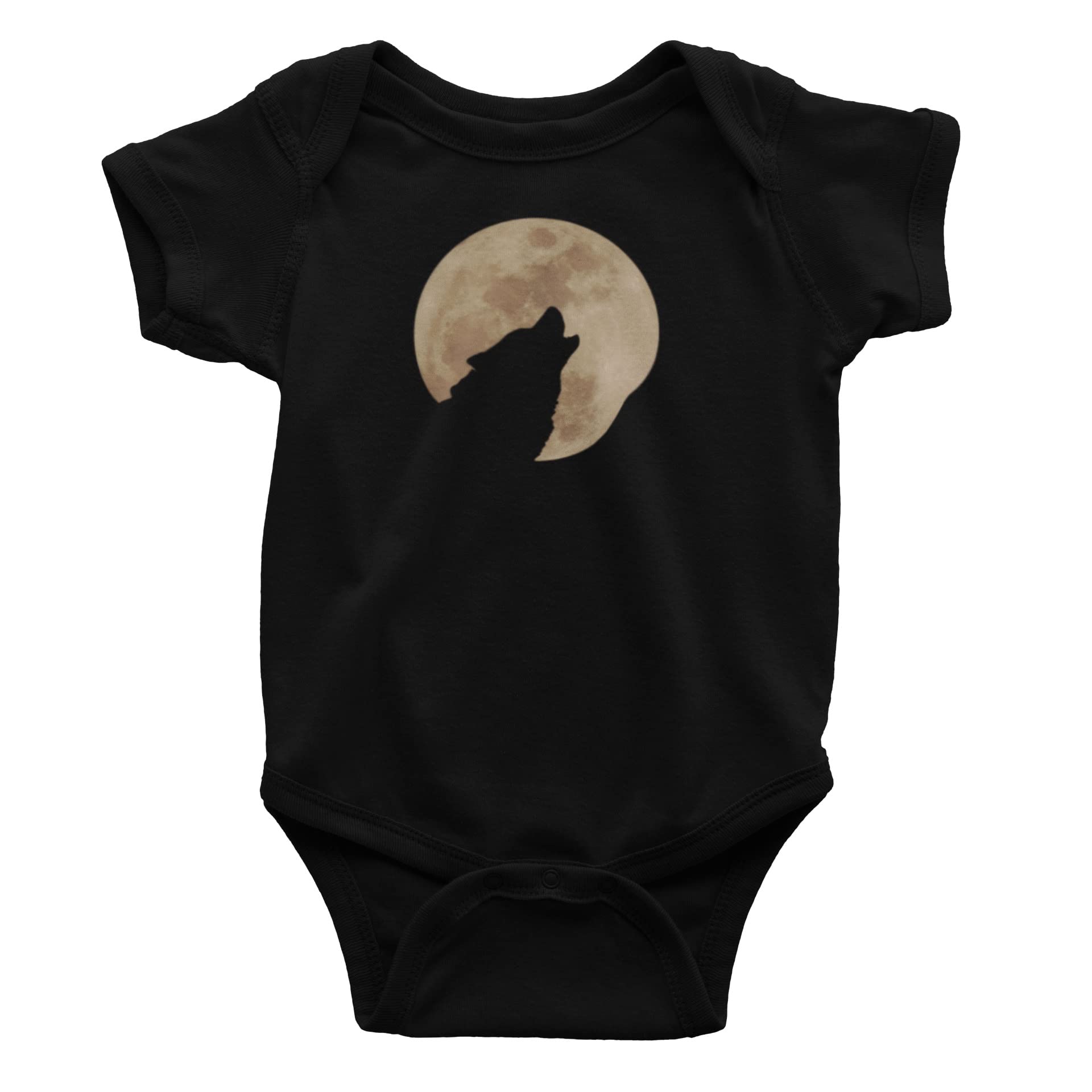 Wolf Howling Moon Silhouette Soft Baby One Piece Black 3 Month