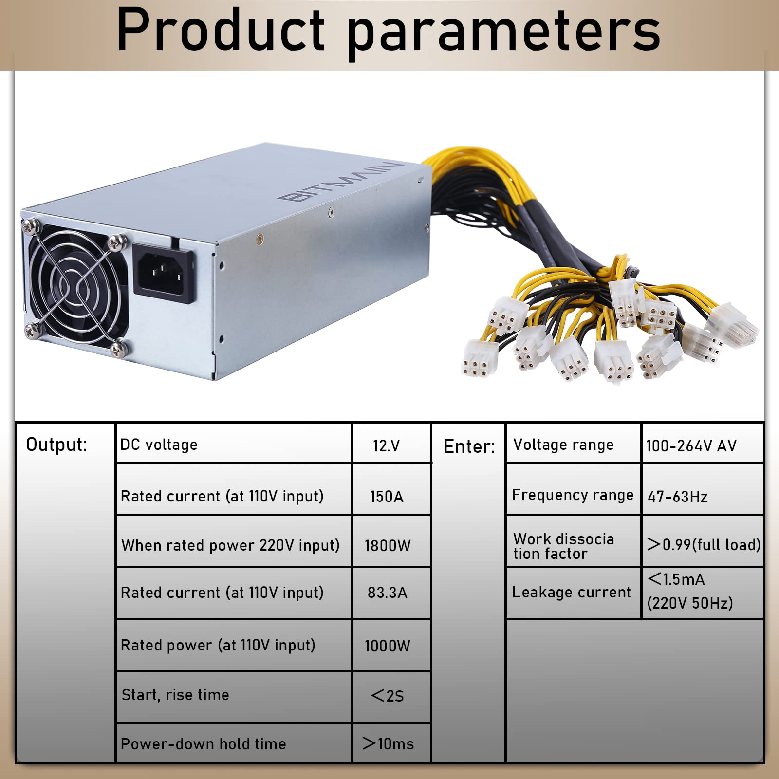 Apw7 1800W Asic Miner Power Supply 110V 264V 6-pin Connector Mining PSU for Antminer Bitmain Bitcoin Miner S9 or L3