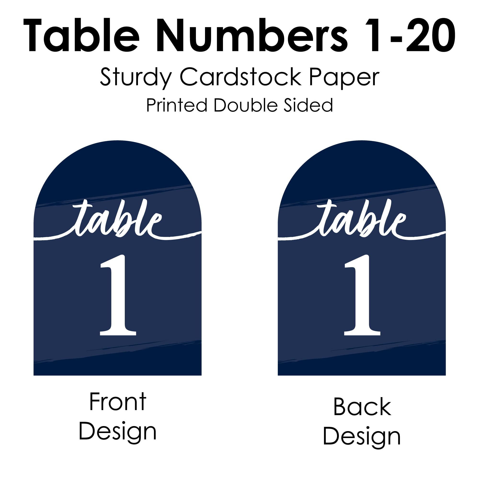 Big Dot of Happiness Navy Blue Elegantly Simple - Wedding Receptions, Parties or Events Double-Sided 5 x 7 inches Cards - Table Numbers - 1-20