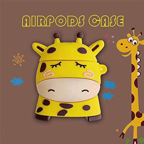 TOUBN Wireless Charging Earphone Case, Cute Cartoon Giraffe Design Soft Silicone Full Body Protective Cover for Airpods 1 & 2, Airpods Protector with Hook (Giraffe)