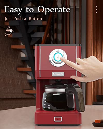 Amaste Coffee Maker, 25 Oz Drip Coffee Machine with Glass Coffee Pot, Retro Style Coffee Maker with Reusable Coffee Filter & Three Brewing Modes, 30minute-Warm-Keeping
