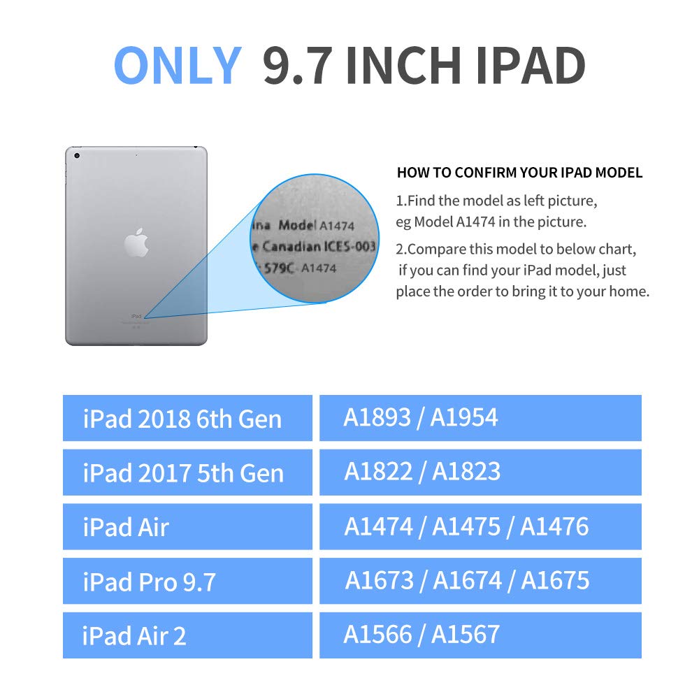 NOKBABO Keyboard Compatible with ipad 6th Generation, Compatible for ipad pro 9.7 inch,for ipad 5th Gen, for ipad Air 2 & 1 Keyboard, 130° Folio Hard Back Cover, Ultra Slim, Auto Wake/Sleep - Black