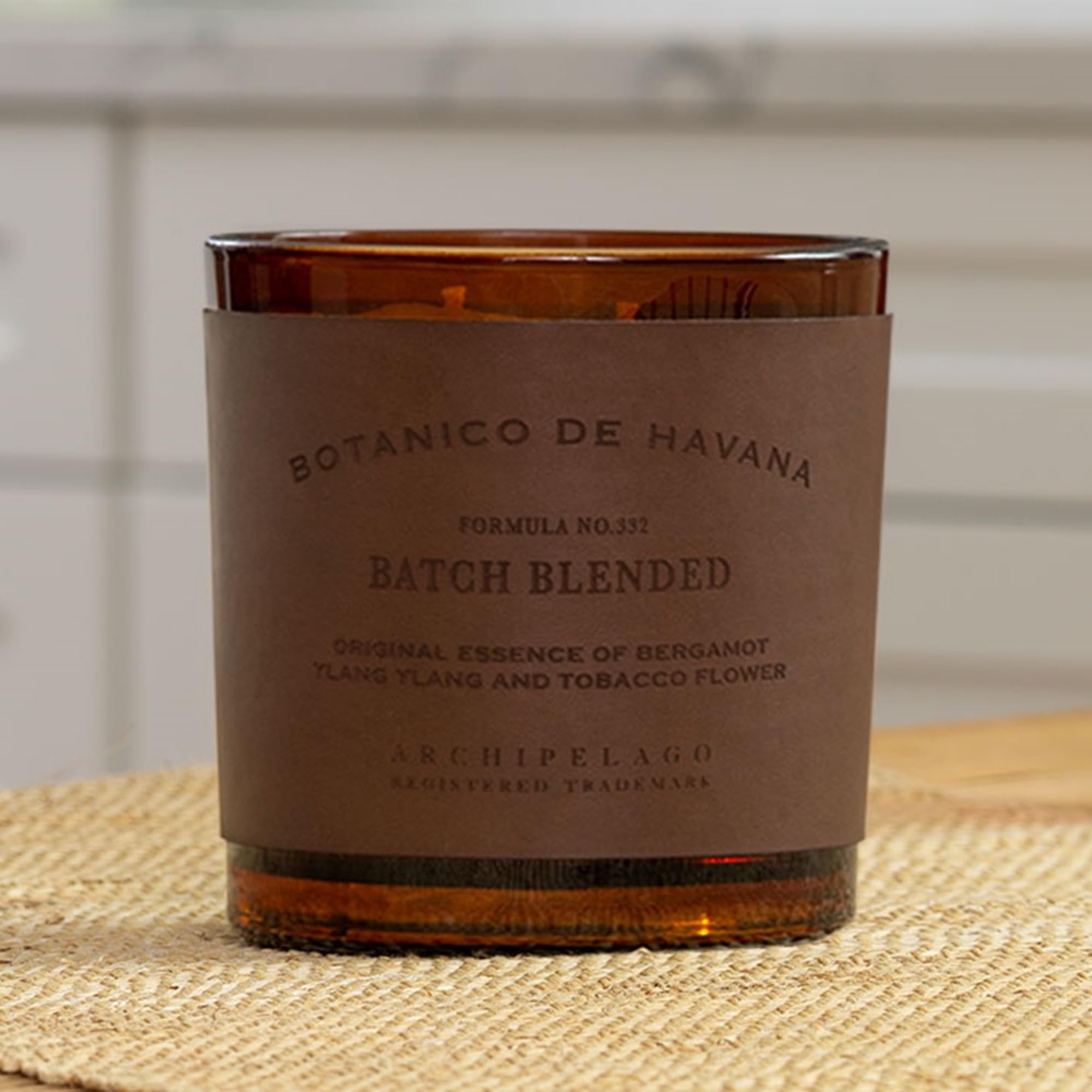 Archipelago Botanicals Botanico de Havana Letter Press Candle, Bergmaot, Tobacco Flower and Ylang Ylang Scent, Hand-Tooled Leather Wrap, Burns Approx. 100 Hours (13 oz)
