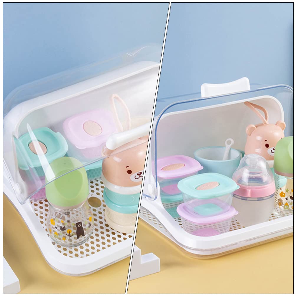 Baby Bottle Drying Rack with Anti- Cover Bottle Storage Box Organizer Portable Kitchen Cabinet Organizer Countertop Dryer for Tea Cup Coffee Mug Bowl