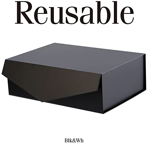 BLK&WH Gift Box 11.5x8.1x3.8 Inches, Black Gift Box with Lid, Large Gift Box, Magnetic Gift Box, Groomsman Box (Matte Black)