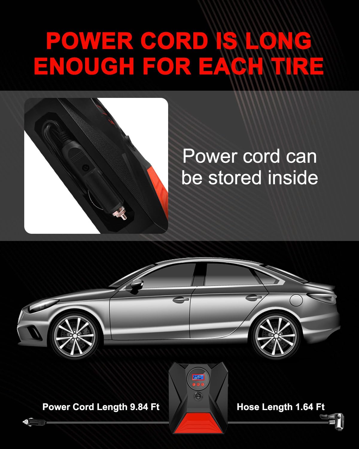 Atsanc Tire Inflator, 12V DC Portable Air Compressor with Auto-Shutoff Design, 150PSI Max Fast-Inflating Electric Air Pump for Car Tires, Auto Digital Car Tire Pump with LED Light for Various Purposes