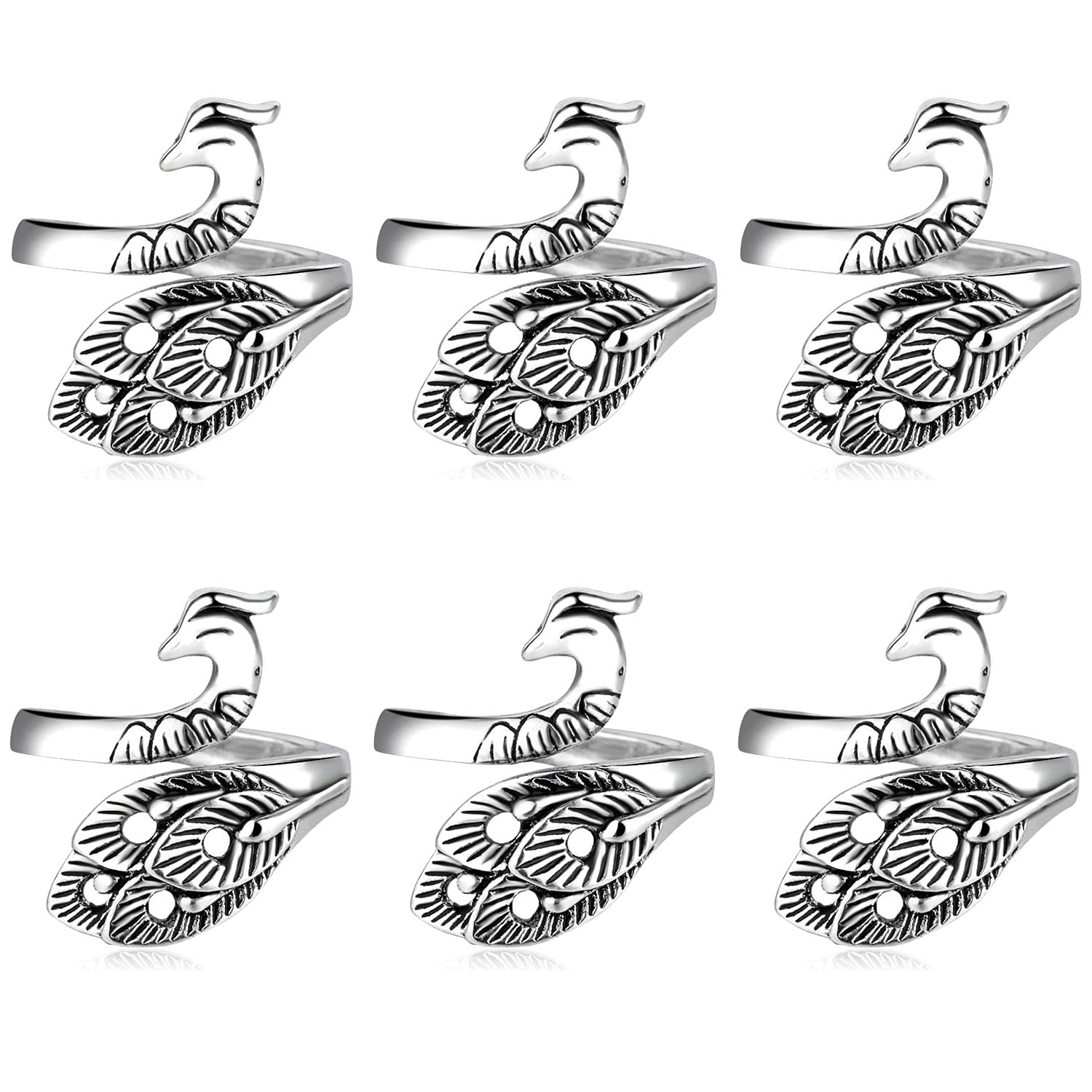 6 Pcs Adjustable Knitting Loop Crochet Loop Knitting Accessories, Hand-Made Silver-Plated Copper Rings, Faster Crocheting, Advanced Peacock Ring, Yarn Guide Finger Holder Knitting Thimble
