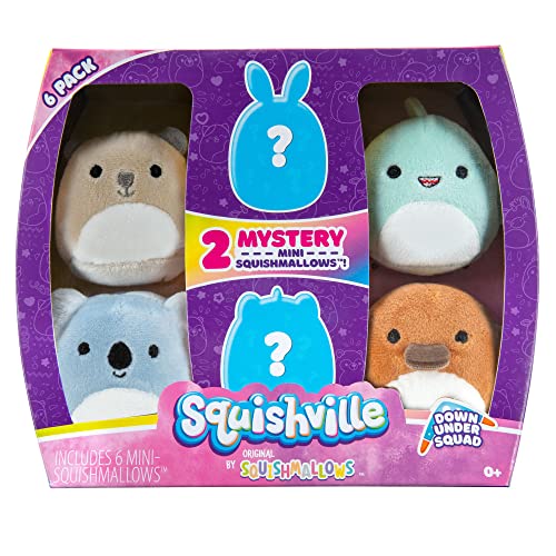 Squishville by Original Squishmallows Down Under Squad Plush - Six 2-Inch Wesley, Kayla, Keely, Ham, Santino, and Sharon Plush - Toys for Kids (SQM0215)