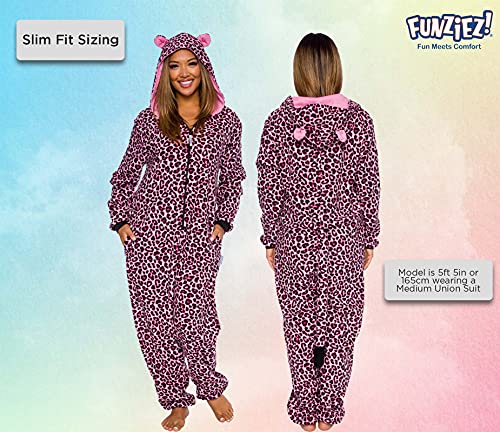 Funziez! Womens Slim Fit Leopard One Piece Animal Costume - Comfortable Jumpsuit (Pink, Medium)