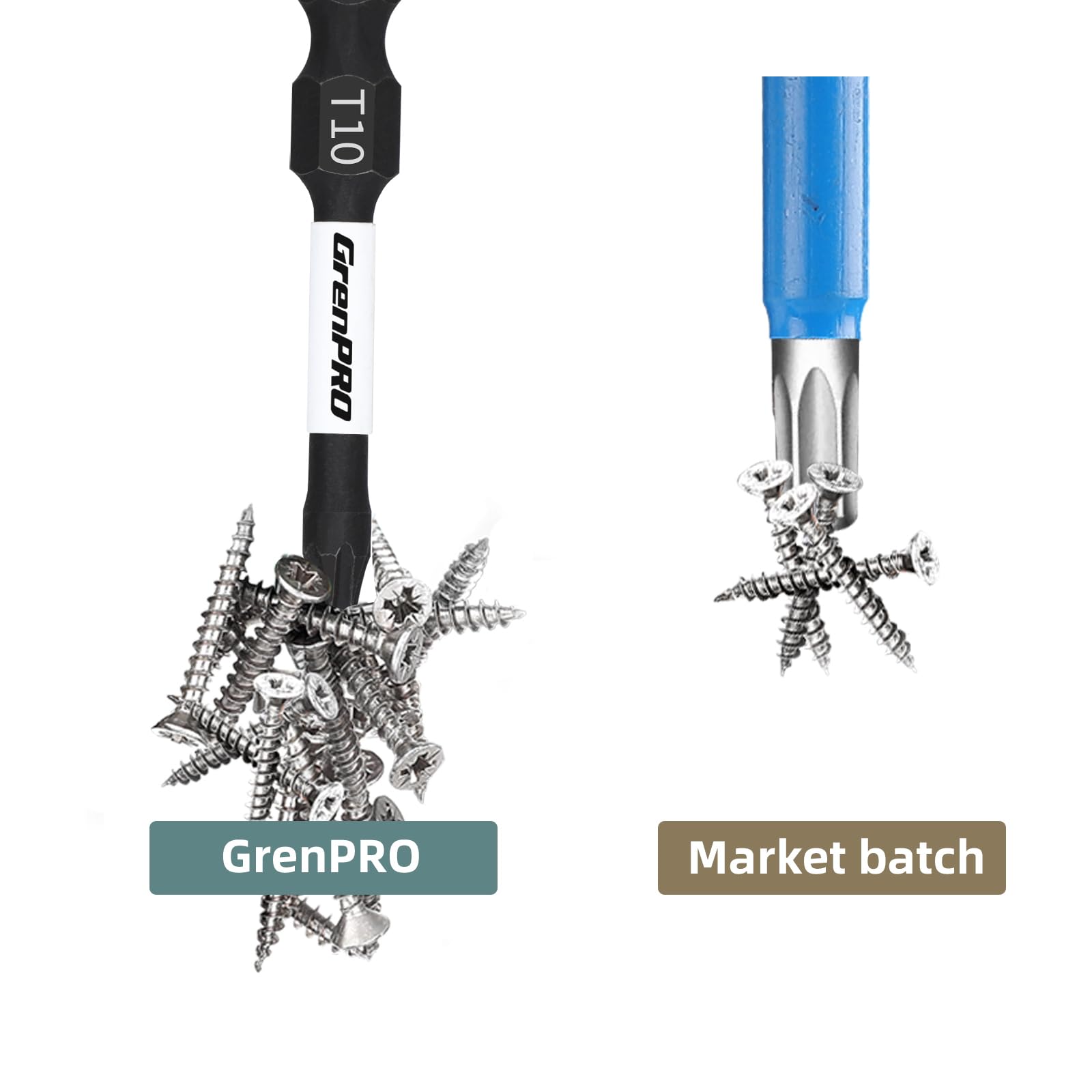 GRENPRO Screwdriving Power Bits T10-2IN*5pcs,Torx Head Bit Set ,2" Long High Impact Tough Magnetic #10 Drill Bit,1/4" Hex Shank S2 Alloy Steel Star Bits Set
