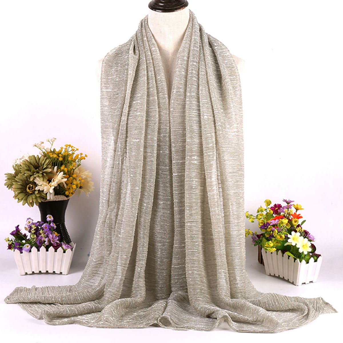 Adela Women Lightweight Scarf Muslim Turban Hijab Cap Long Scarf Wrap Shawl, 4, One Size