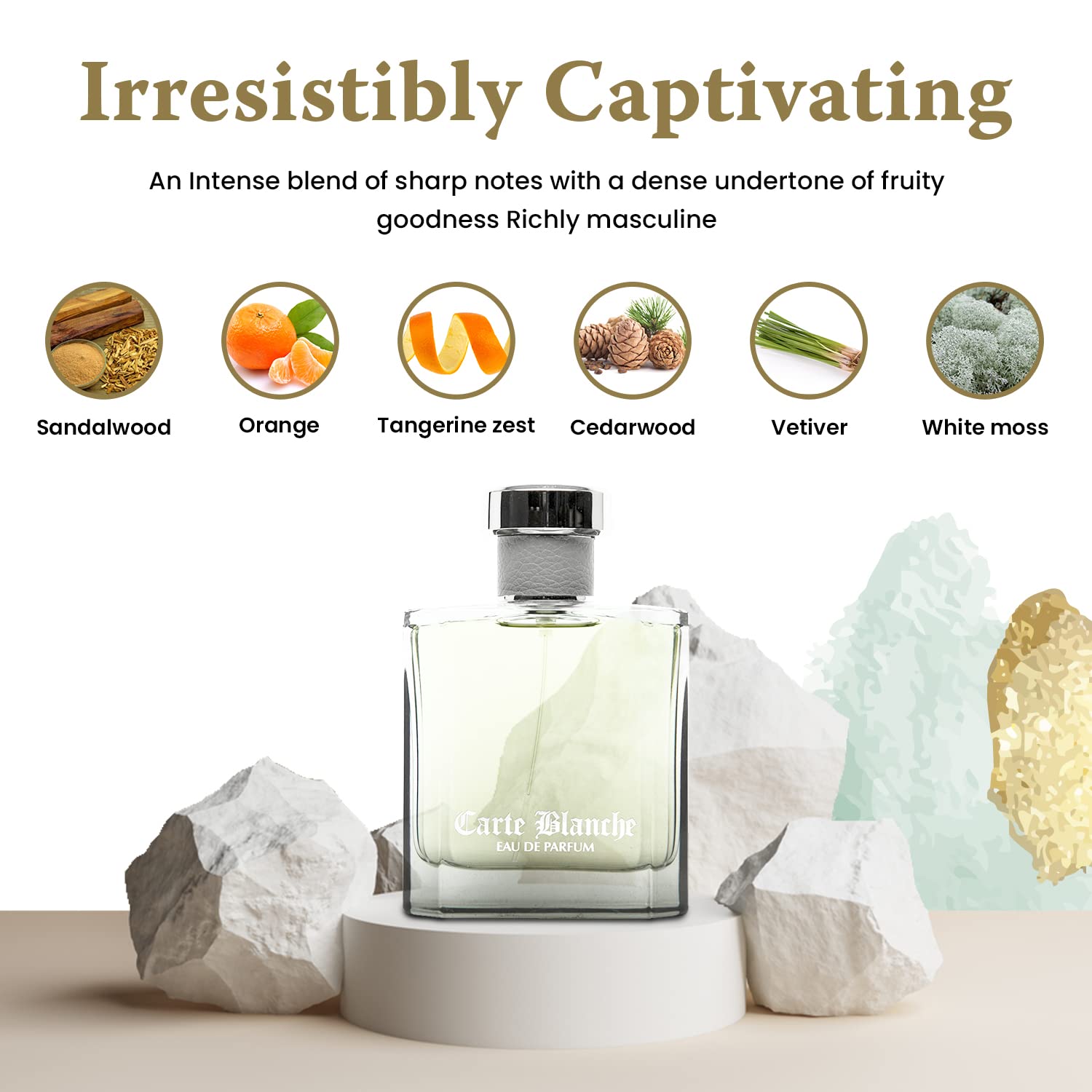Carte Blanche Mens Fragrance, Cologne For Men, Eau de Parfum Natural Spray, Tangerine, Marine And Orange Scents
